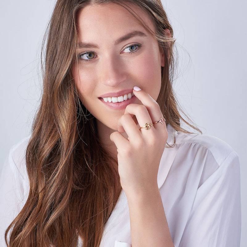 Initial Open Promise Ring with Birthstone in 18K Rose Gold Plating - Theo Grace