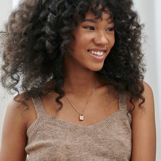 Allie Padlock Initials Link Necklace in 18K Rose Gold Plating - Theo Grace