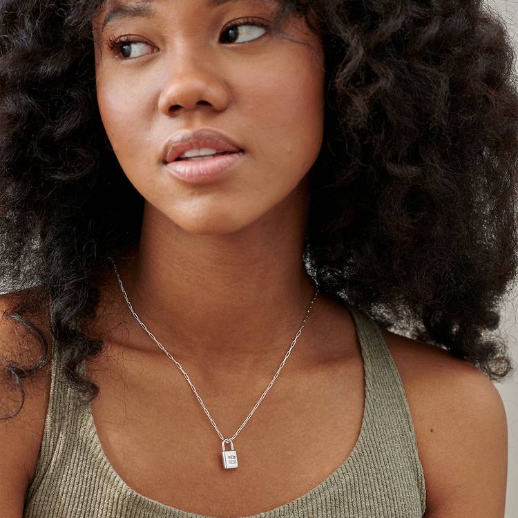 Allie Padlock Initials Link Necklace in Sterling Silver - Theo Grace