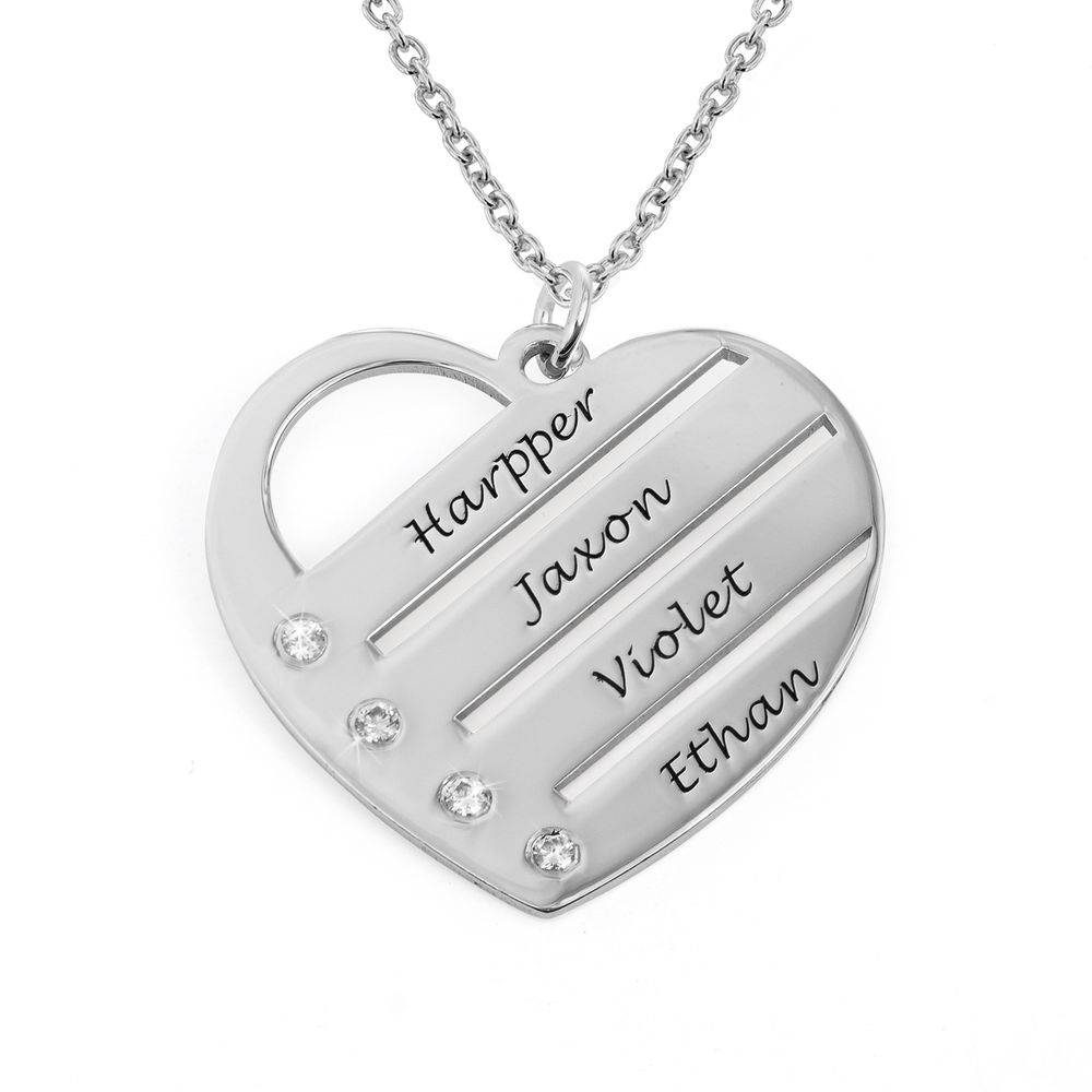 Terry Diamond Heart Necklace with Engraved Names in Silver - Theo Grace