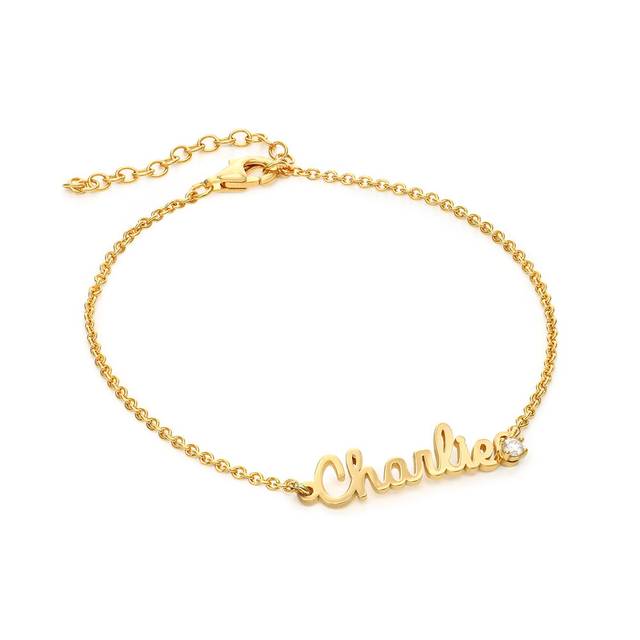 Cursive Name Bracelet with Diamond in 18K Gold Vermeil - Theo Grace ...
