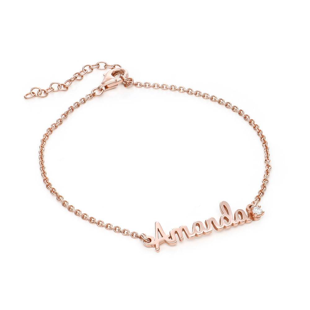 Cursive Name Bracelet with Diamond in 18K Rose Gold Plating - Theo ...