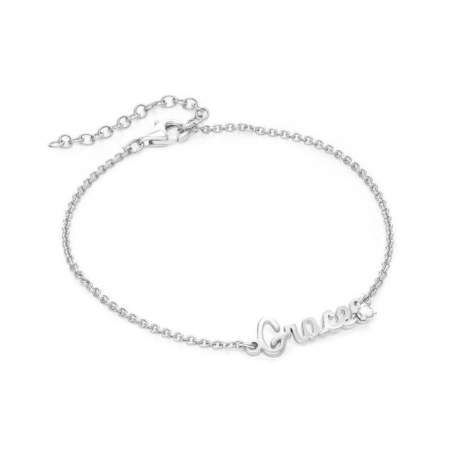 Cursive Name Bracelet with Diamond in Sterling Silver - Theo Grace
