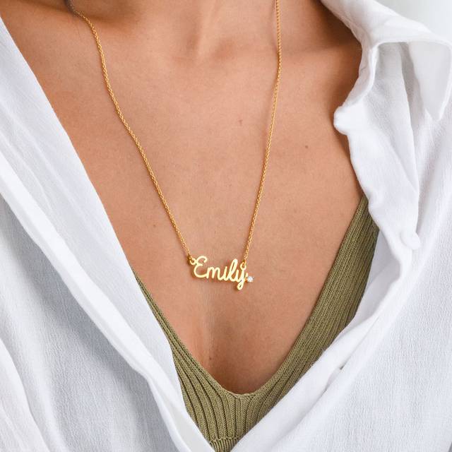 Personalized Cursive Name Necklace with Diamond in 18K Gold Vermeil ...
