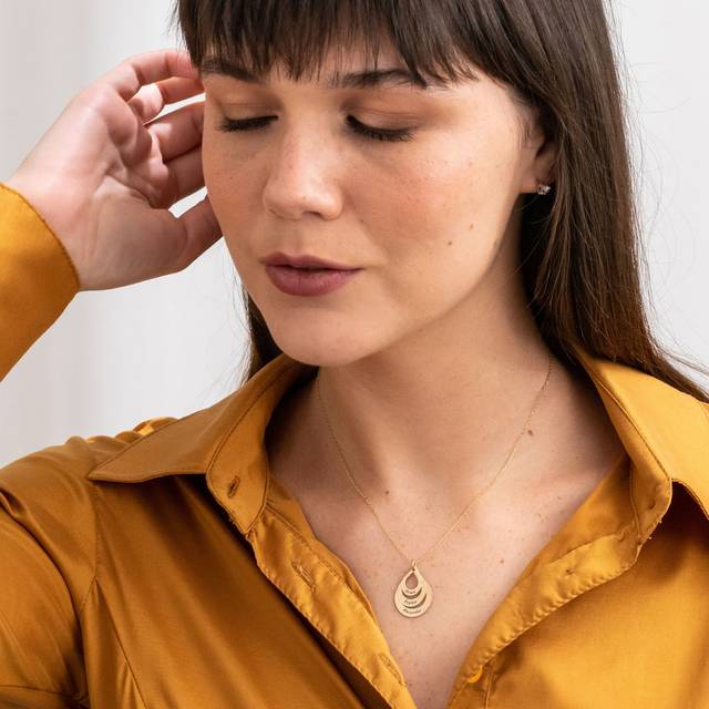 Engraved Three Drops Family Necklace in 10K Solid Yellow Gold - Theo Grace