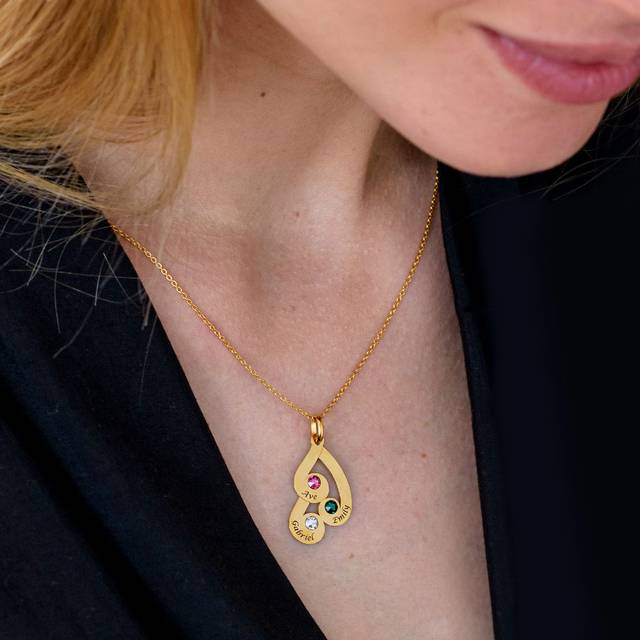 Engraved Family Pendant Necklace with Birthstones in Gold Vermeil ...
