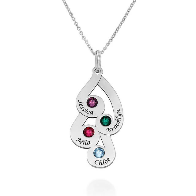 Engraved Family Pendant Necklace with Birthstones in Sterling Silver ...