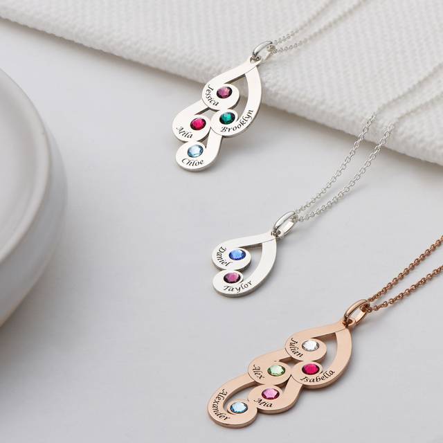 Engraved Family Pendant Necklace with Birthstones in Sterling Silver ...