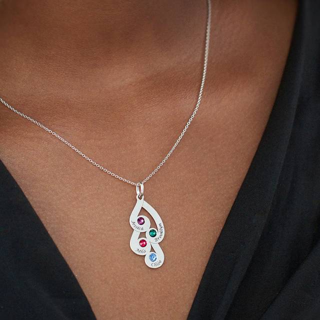 Engraved Family Pendant Necklace with Birthstones in Sterling Silver ...
