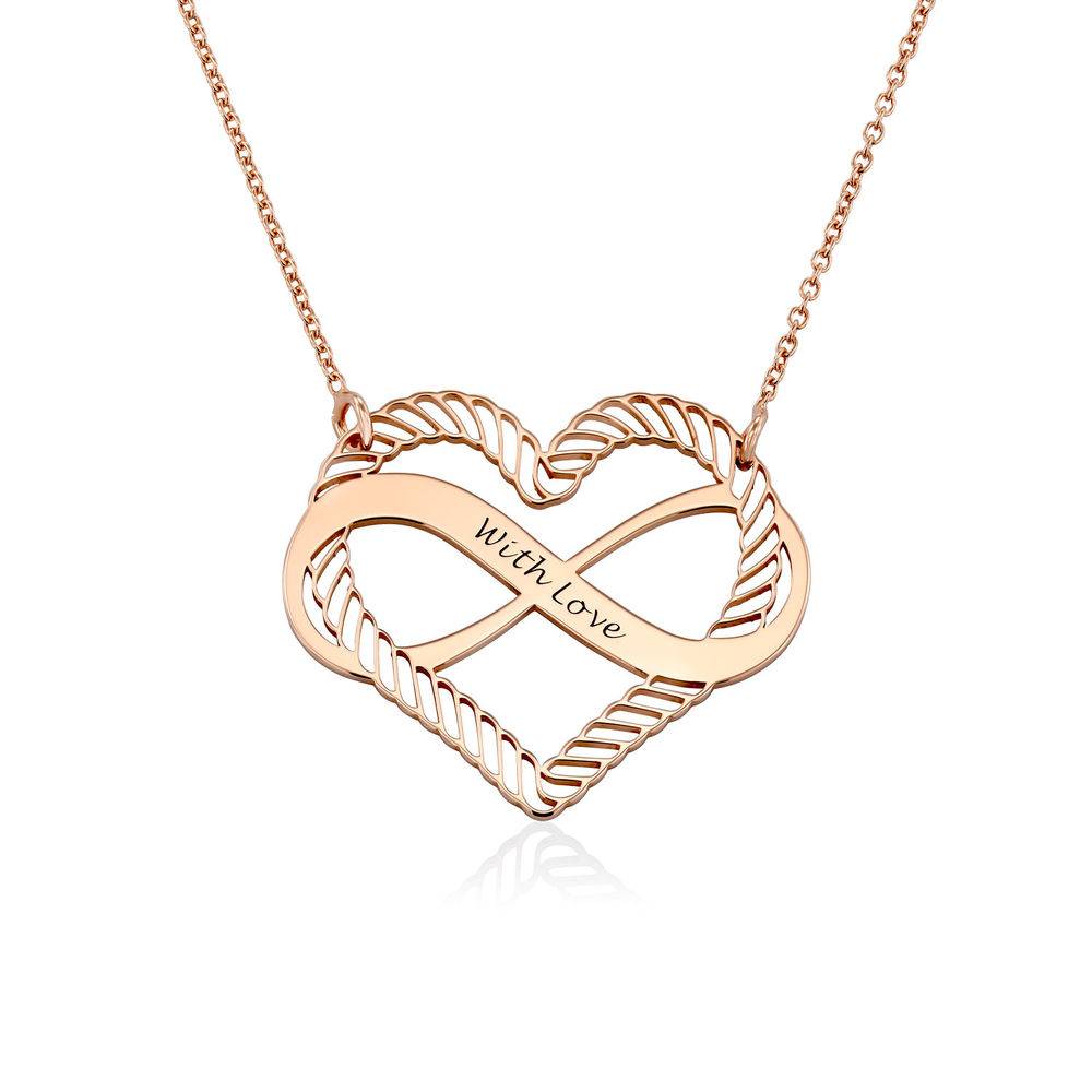 Engraved Heart Infinity Necklace in 18K Rose Gold Plating - Theo Grace