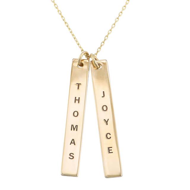 Engraved Vertical Bar Necklace in 10K Solid Yellow Gold - Theo Grace