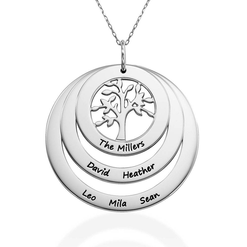 Family Circle Necklace with Hanging Family Tree in 10K Solid White Gold ...