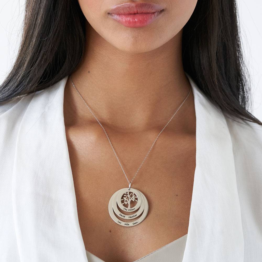 Family Circle Necklace with Hanging Family Tree in 10K Solid White Gold ...