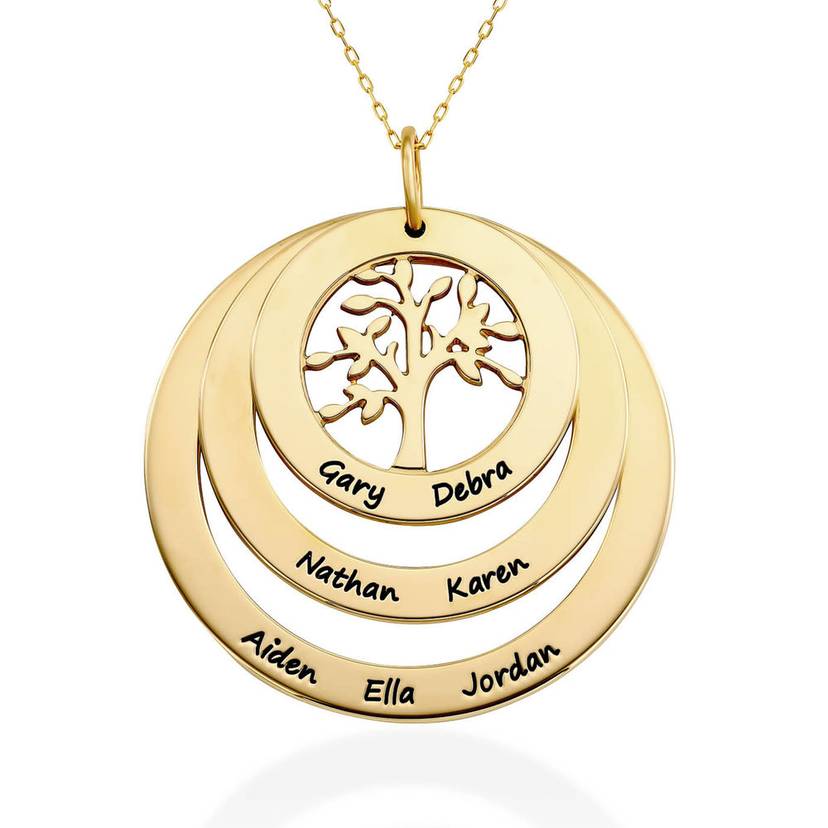 Family Circle Necklace with Hanging Family Tree in 10K Solid Yellow ...