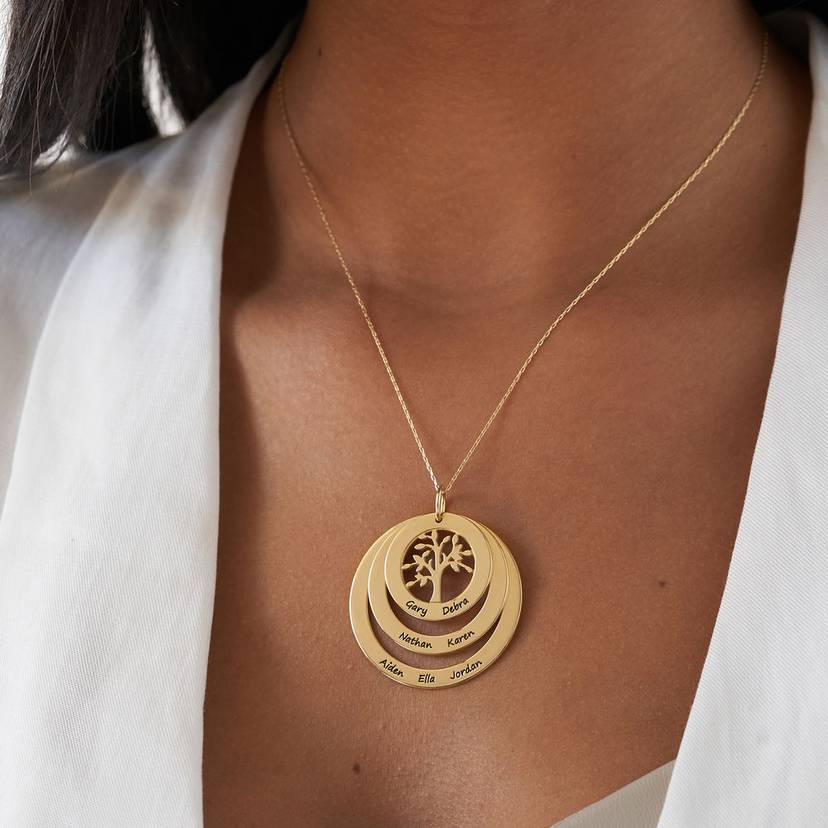 Family Circle Necklace with Hanging Family Tree in 10K Solid Yellow ...
