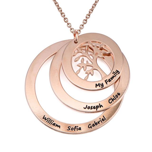 Family Circle Necklace with Hanging Family Tree in Rose Gold Plating ...