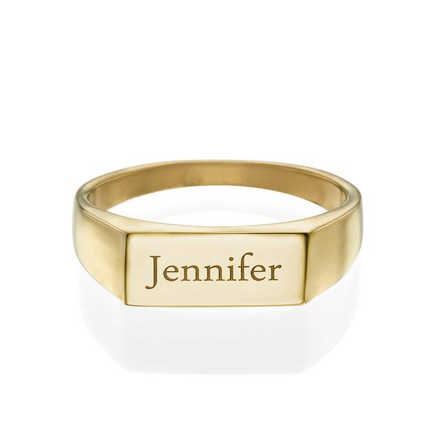 Engraved Signet Ring for Women in 18K Gold Plating - Theo Grace