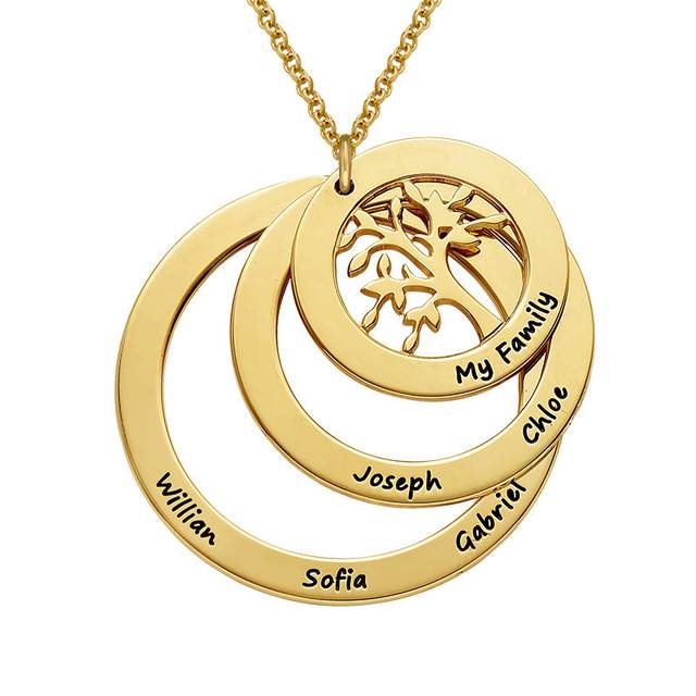 Family Circle Necklace with Hanging Family Tree in Gold Plating - Theo ...
