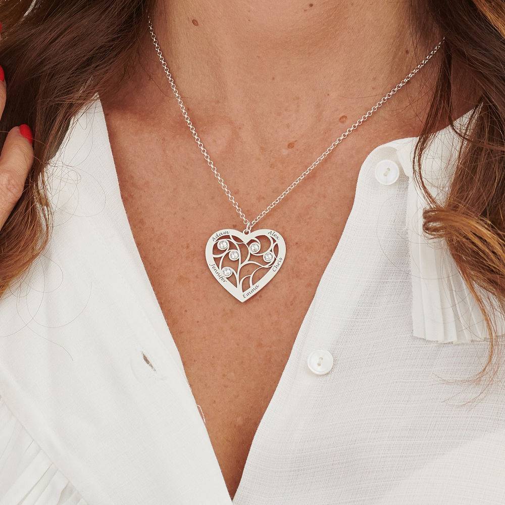 Heart Family Tree Necklace with Birthstones in Silver - Theo Grace