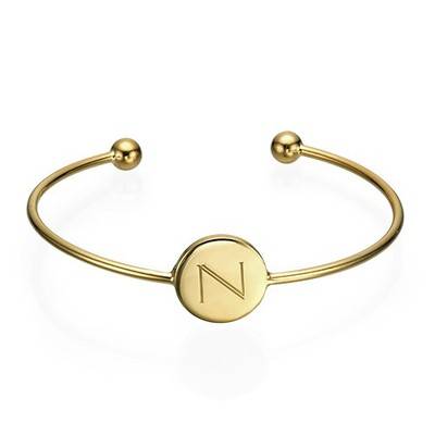 Initial Adjustable Bangle Bracelet in Gold Plating - Theo Grace