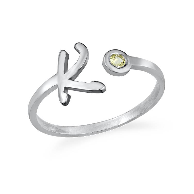 Initial Open Promise Ring with Birthstone in Sterling Silver - Theo Grace