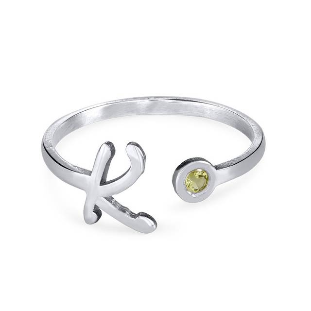 Initial Open Promise Ring with Birthstone in Sterling Silver - Theo Grace