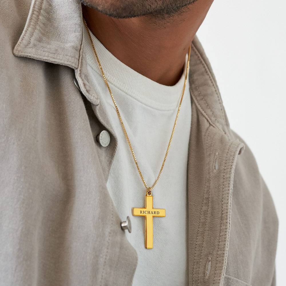 Men's Engraved Cross Necklace in Gold Plating - Theo Grace