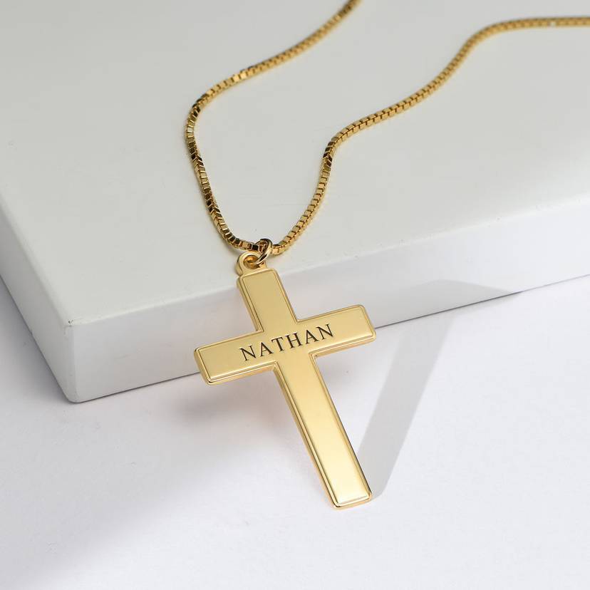 Men's Engraved Cross Necklace in Gold Vermeil - Theo Grace