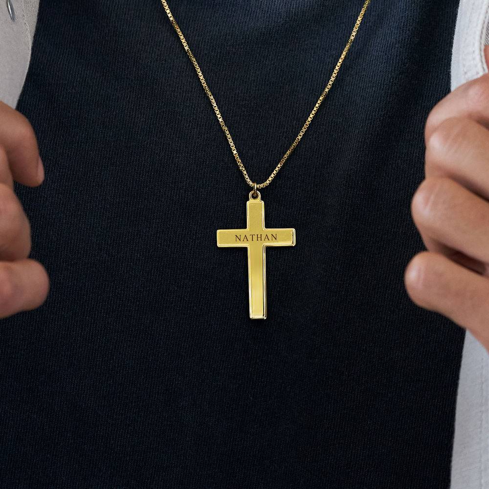 Men's Engraved Cross Necklace in 18K Gold Vermeil - Theo Grace ...