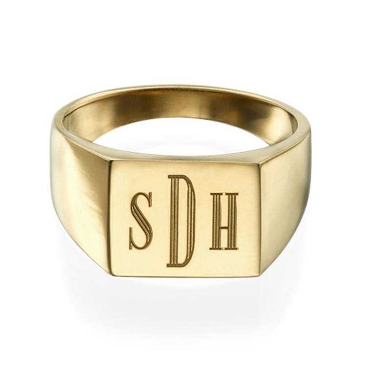 Men's Signet Ring with Monogram Engraving in Gold Plating - Theo Grace