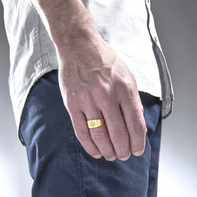 Men's Signet Ring with Monogram Engraving in Gold Plating - Theo Grace