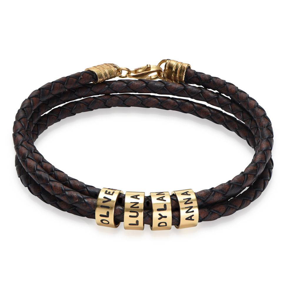 Navigator Brown Braided Leather Bracelet for Men with Custom Beads in ...