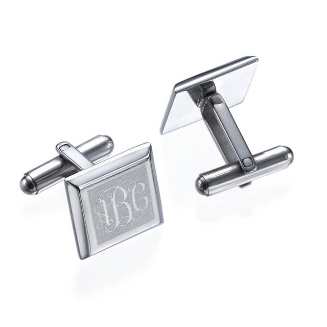 Square Monogrammed Cufflinks in Stainless Steel - Theo Grace