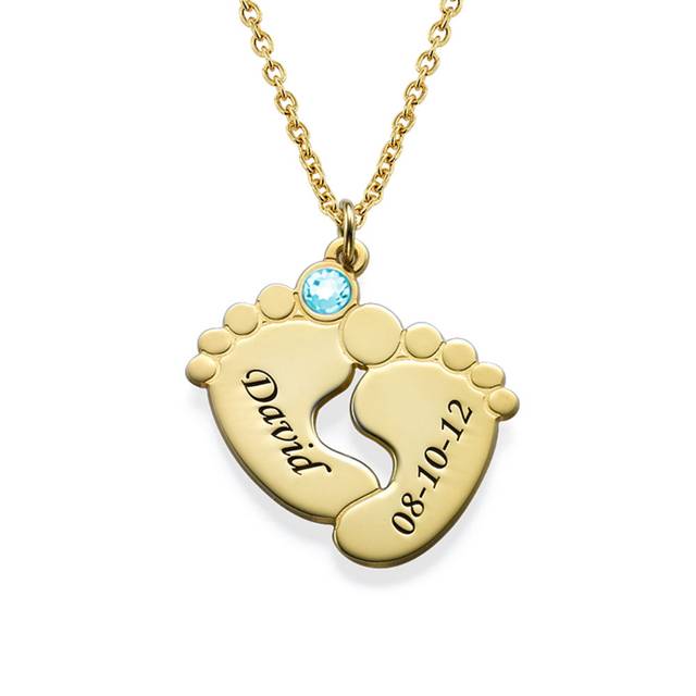 Personalized Baby Feet Necklace with Birthstones in Gold Plating - Theo ...