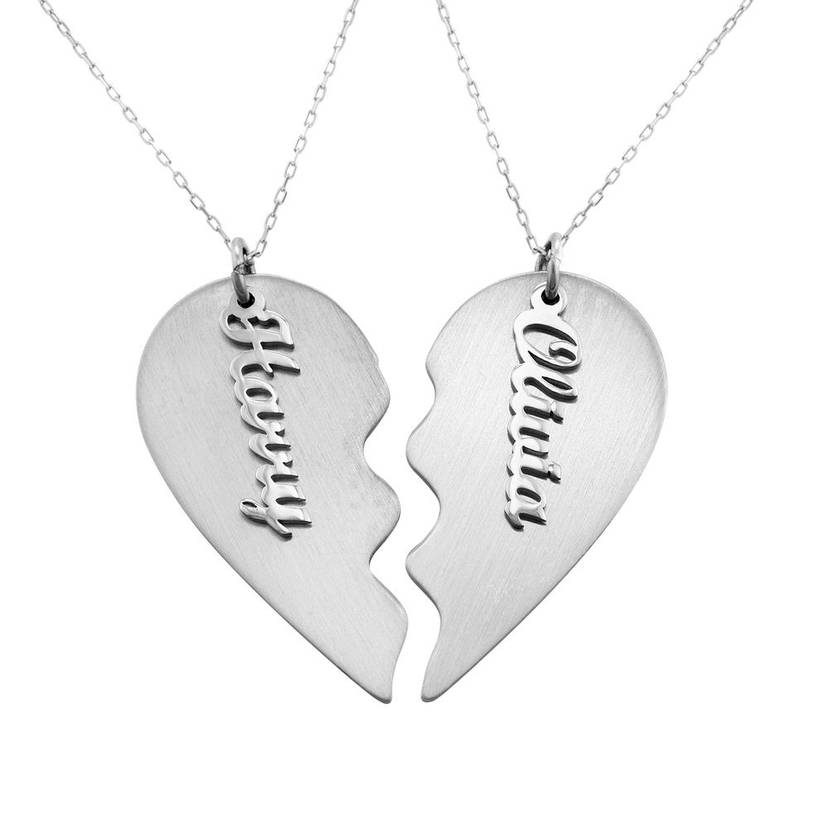 Personalized Couple Heart Necklace in 10K Solid White Gold - Theo Grace ...
