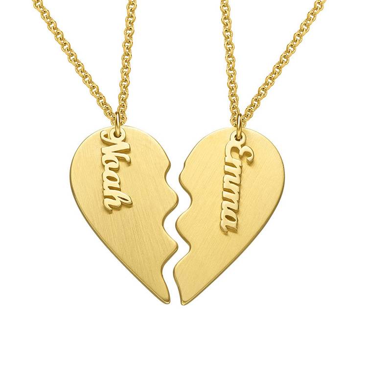 Personalized Couple Heart Necklace in Matte 18K Gold Plating - Theo Grace
