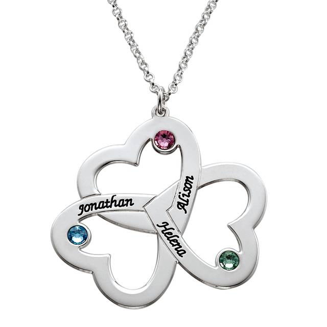Personalized Triple Heart Necklace with Birthstones in Sterling Silver ...