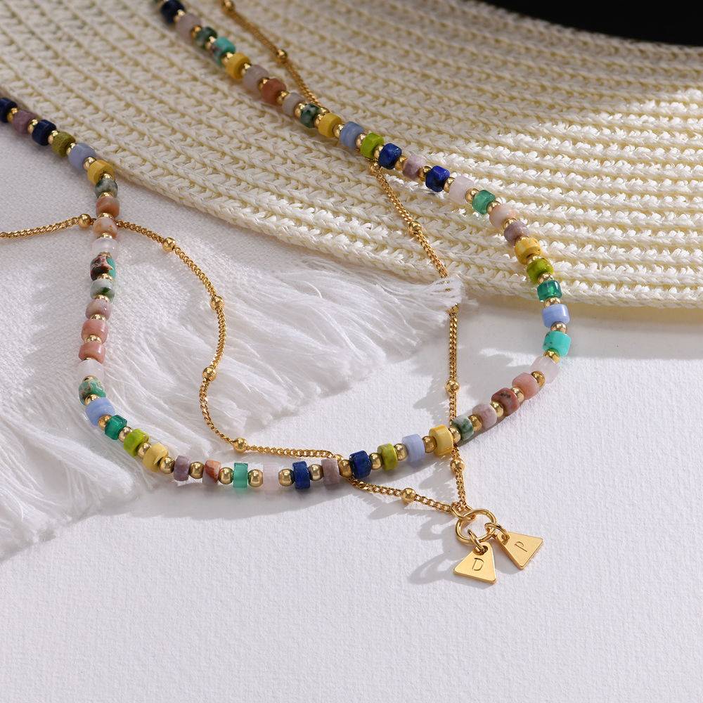 Resort Layered Beaded Necklace with Initials in 18K Gold Plating - Theo ...