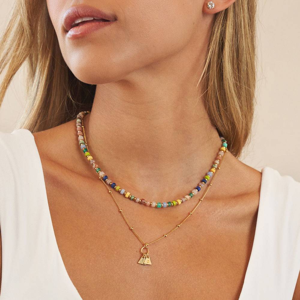 Resort Layered Beaded Necklace with Initials in 18K Gold Plating - Theo ...