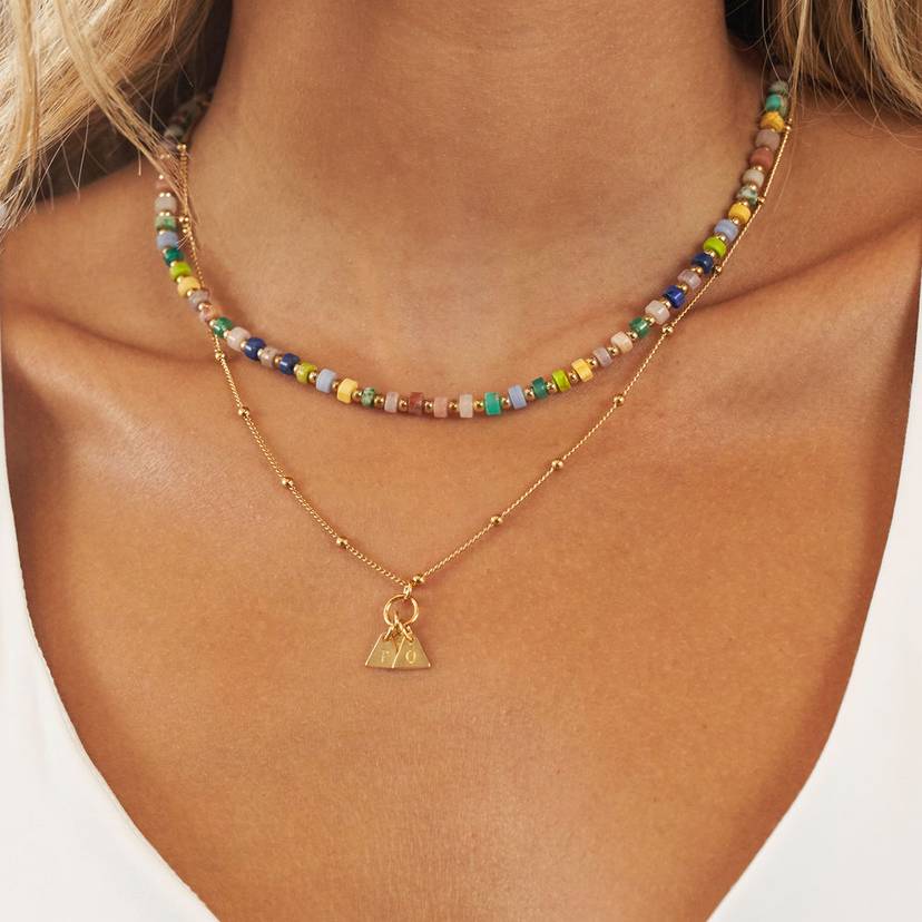 Resort Layered Beaded Necklace with Initials in 18K Gold Plating - Theo ...