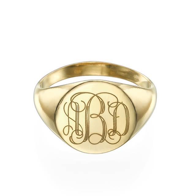 Signet Ring with Engraved Monogram for Women in Gold Plating - Theo Grace