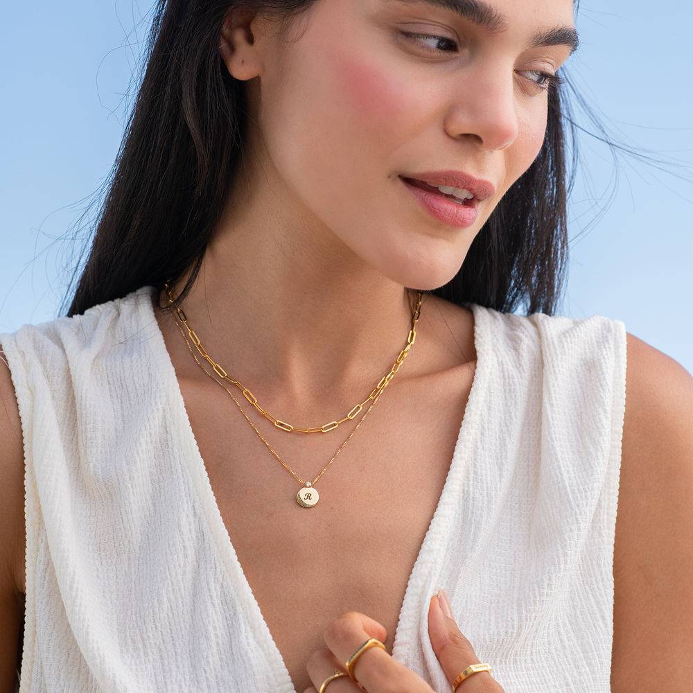 Small Circle Initial Necklace with Diamond in Gold Plating - Theo Grace