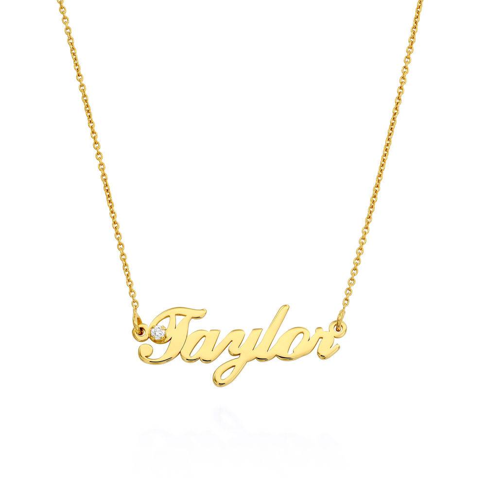 Hollywood Small Name Necklace with 0.05 CT Diamond in Gold Vermeil ...