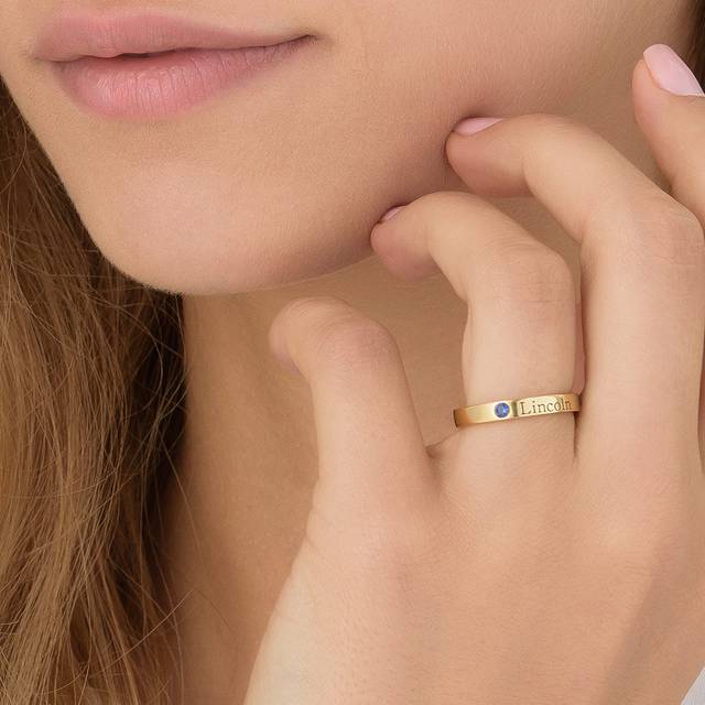 Stackable Birthstone Name Ring in 14K Solid Yellow Gold - Theo Grace (Formerly MYKA)