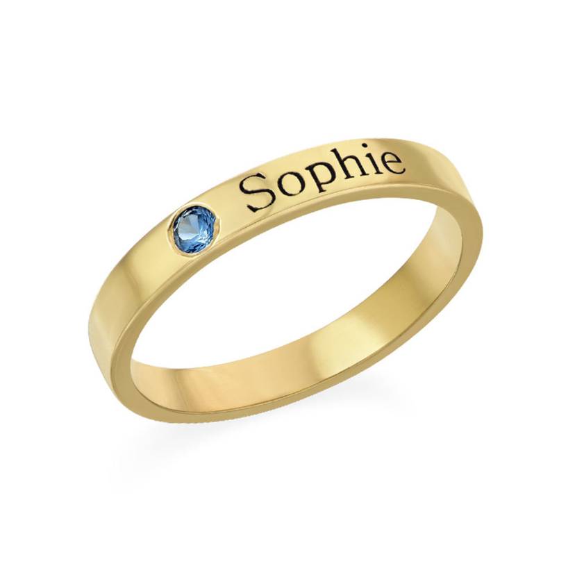 Stackable Birthstone Name Ring in 18K Gold Plating - Theo Grace