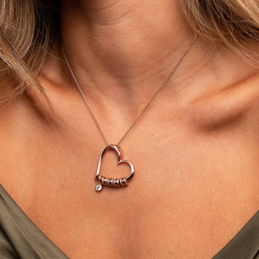Charming Heart Necklace with Engraved Beads & 0.10CT Diamond in Rose ...