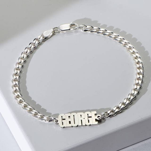 Thick Chain Name Bracelet in Sterling Silver - Theo Grace
