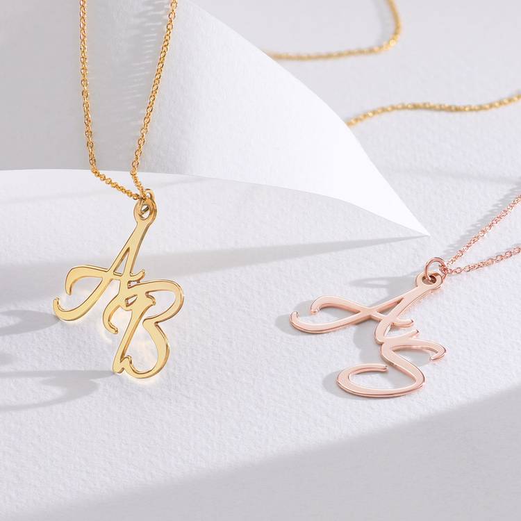 Two Initial Necklace in Rose Gold Plating - Theo Grace