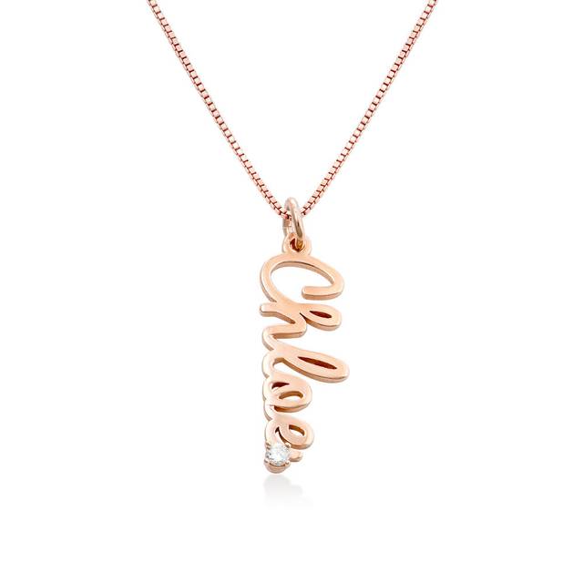 Vertical Cursive Name Pendant Necklace with Diamond in Rose Gold ...