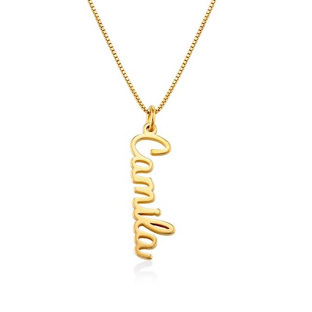 Vertical Cursive Name Necklace in Gold Plating - Theo Grace